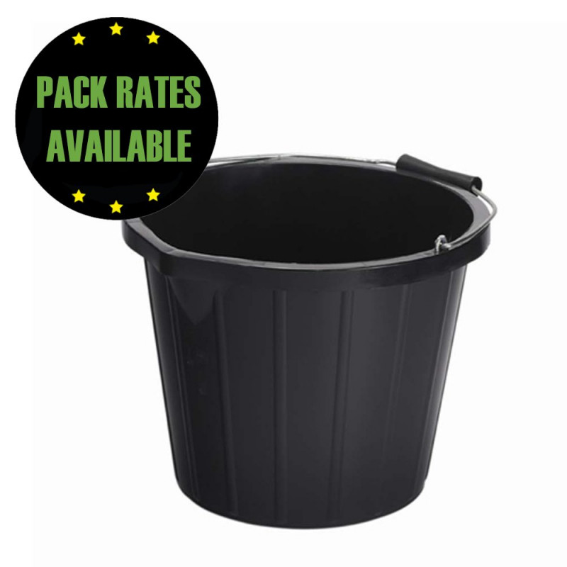 Black plastic bucket 14 litre multipurpose container