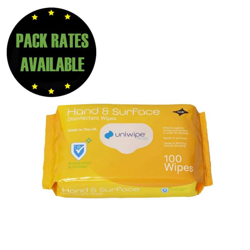 Anti-bacterial hand and surface wipes in a pack of 100